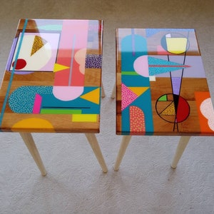 Colorful Funky Resin Side End Tables Unique Pink Blue - Etsy