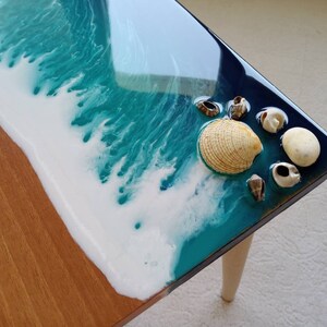 Ocean Wave Resin Narrow Side End Coffee Table, Unique Wooden Entryway ...