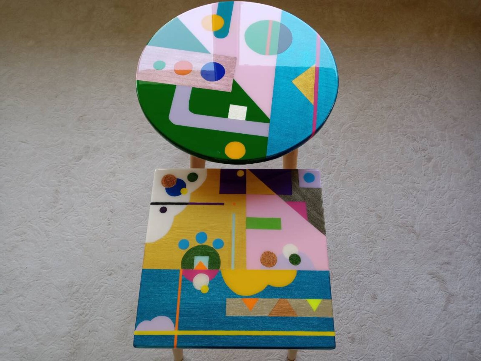 Funky Blue & Pink Resin Coffee Table: Unique Art Side Table - Etsy