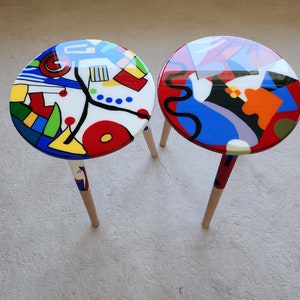 Red White Abstract Funky Colorful Side Resin Coffee Tables,maximalist ...