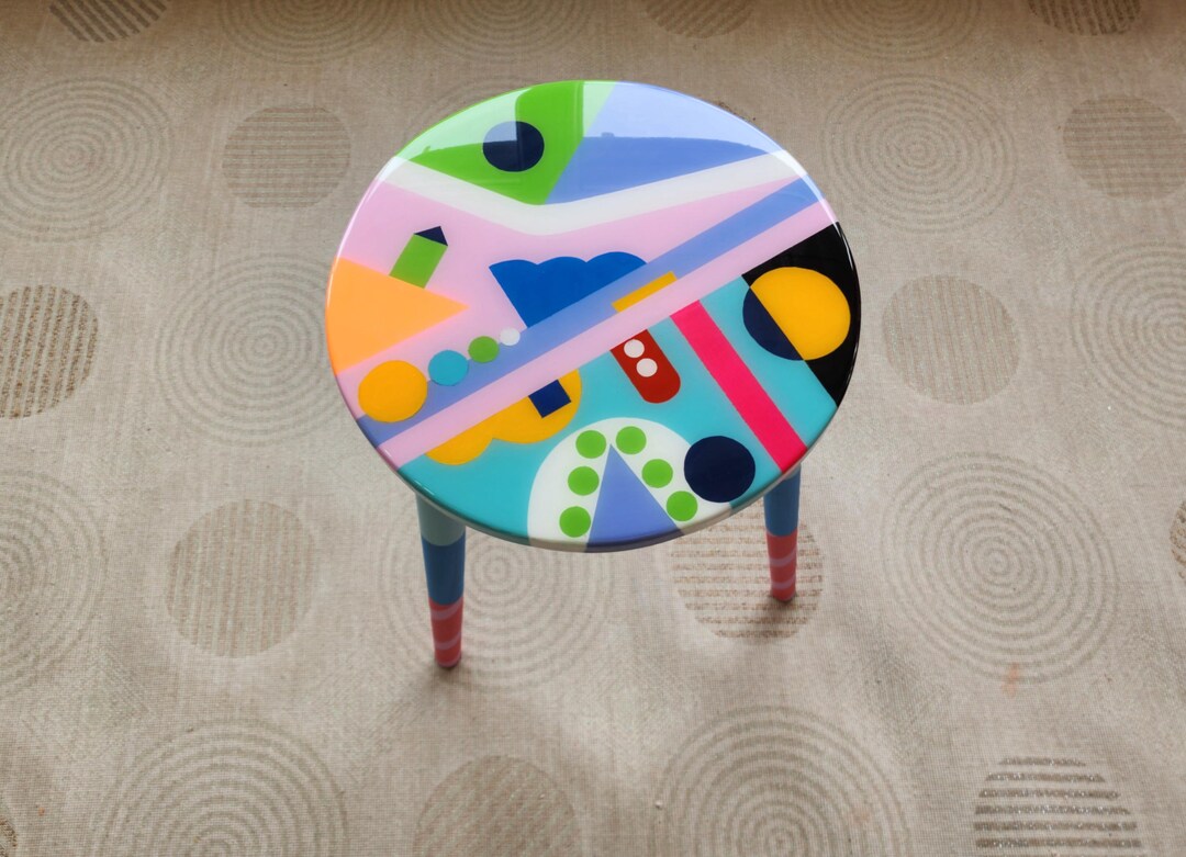 Modern Round Small Colorful Resin Side Coffee Table, Unusual Funky ...
