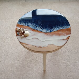 Round Resin Ocean Wave Natural Table, Beach Art Design Modern Small ...