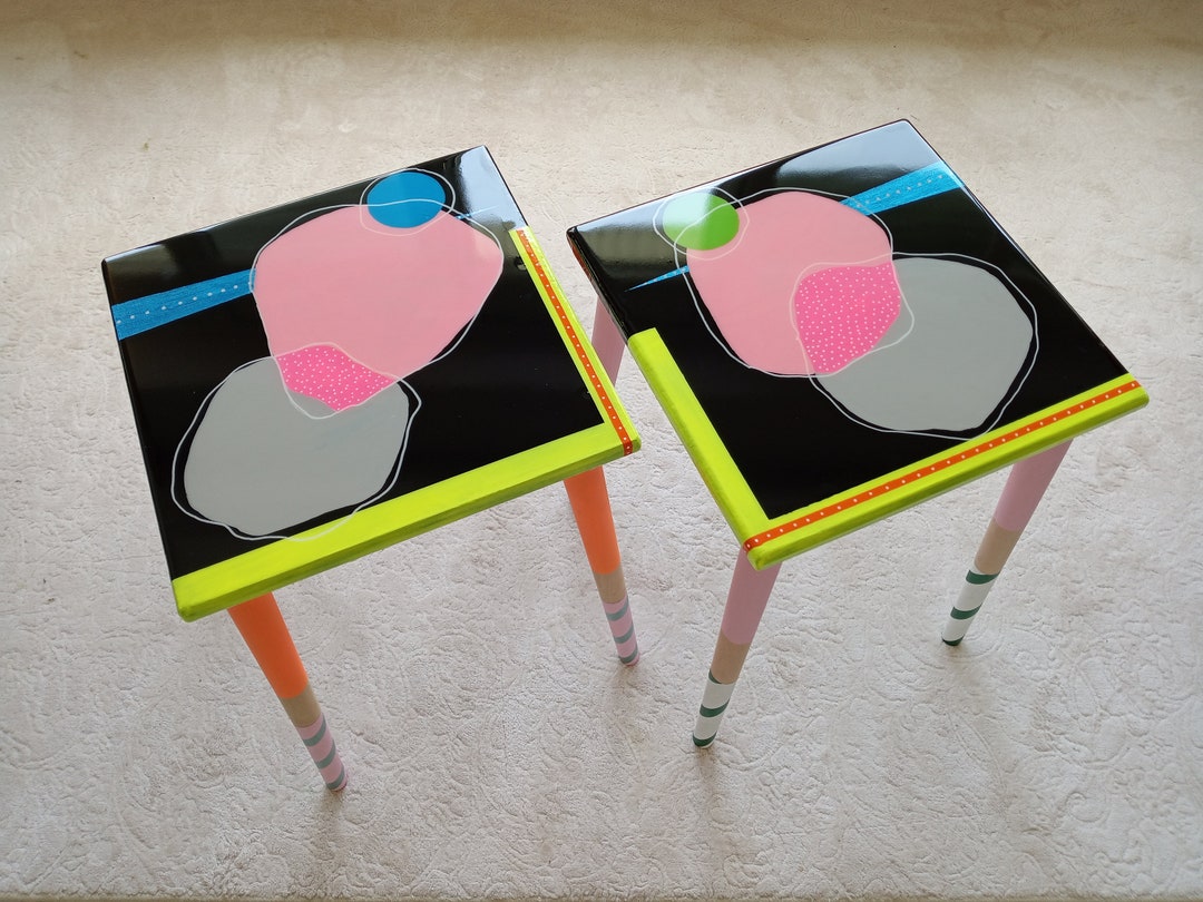 Abstract Colorful Funky Pop Art Side End Resin Coffee Tables,modern ...
