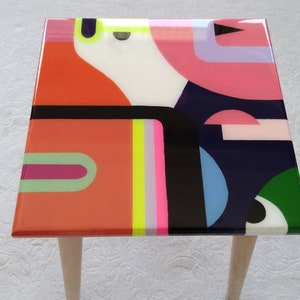 Small Abstract Colorful Resin Side End Coffee Table, Modern Mid Century ...