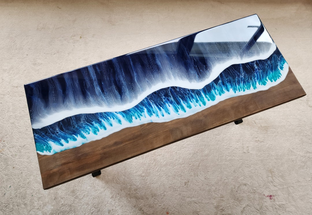 Epoxy Resin Ocean Wave Side Table: Beach Themed Wood End Table - Etsy