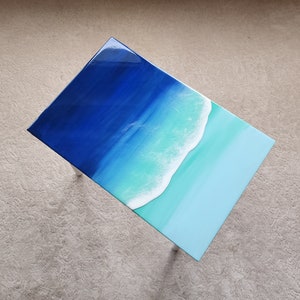 Beach Themed Epoxy Resin Ocean Wave Side Coffee Table, Coastal Blue ...