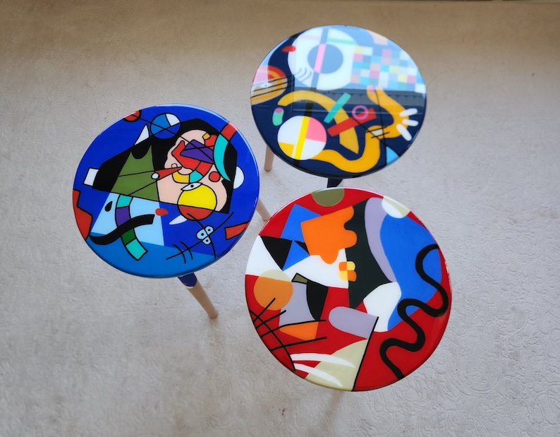 Hand-painted Resin Side Coffee Tables, Colorful Abstract Pop Art Accent ...