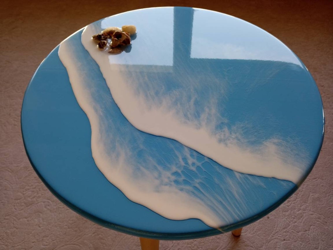 Beach House Blue Ocean Wave Side Coffee Table Round Natural - Etsy