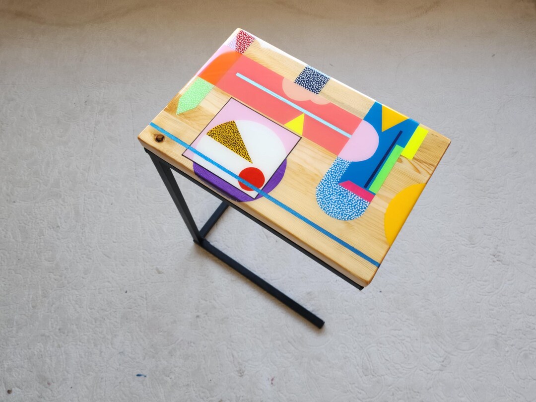 Colorful C Shape Couch Table,abstract Epoxy Side Table, Easy Assembly ...