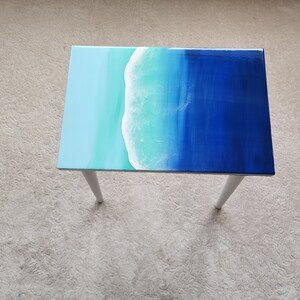 Beach Themed Epoxy Resin Ocean Wave Side Coffee Table, Coastal Blue ...