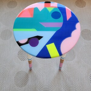 Unusual Unique Wooden Hand Painted Resin Side Coffee Table, Colorful ...