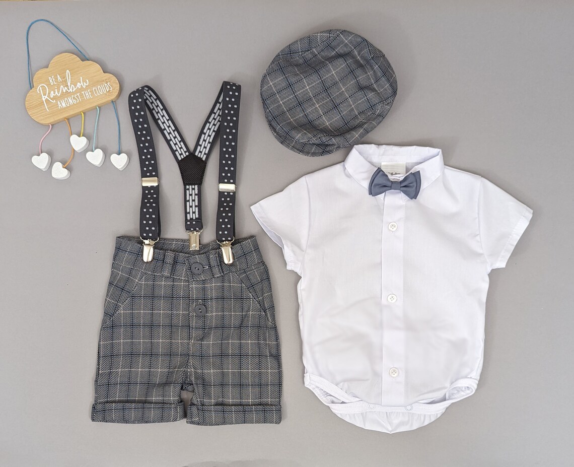 Boys 5pcs Grey Checker Formal Outfit Set With Shorts Summer - Etsy