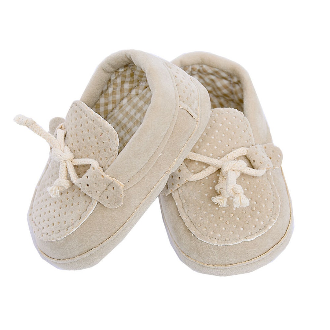 Baby Boys Beige Faux Suede Leather Pram Cot Shoes Moccasin Booties ...