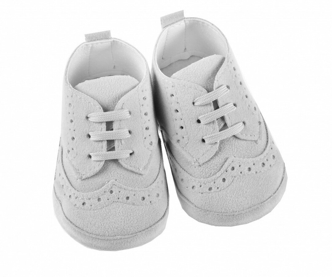 Baby Boys Grey Faux Suede Leather Pram Cot Shoes Booties Christening ...