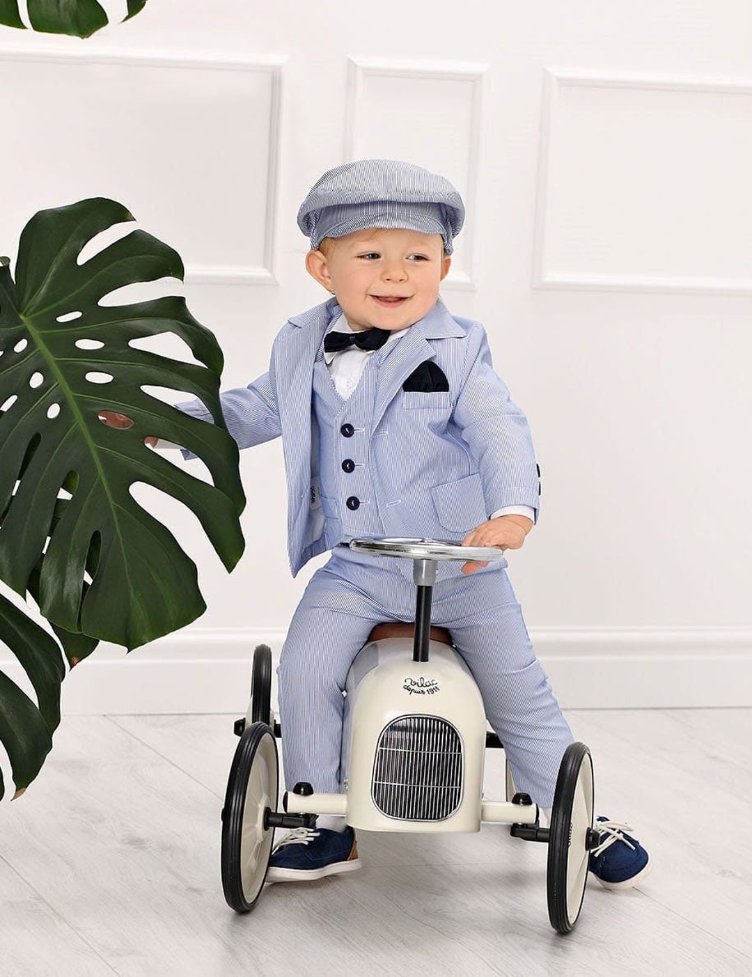 Baby Toddler Boy Formal Outfit Boys Suit Stripy Blue Set Baby Wedding ...