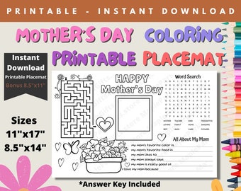 Mother's Day Printable Placemat Coloring Activity Sheet | About Mom ...