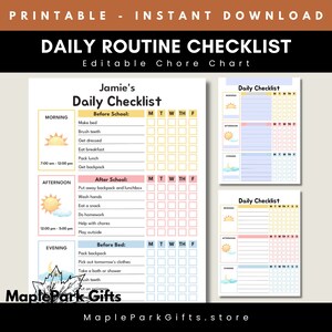 Chores Checklist Printable Daily Routine Chart for Kids | Editable ...