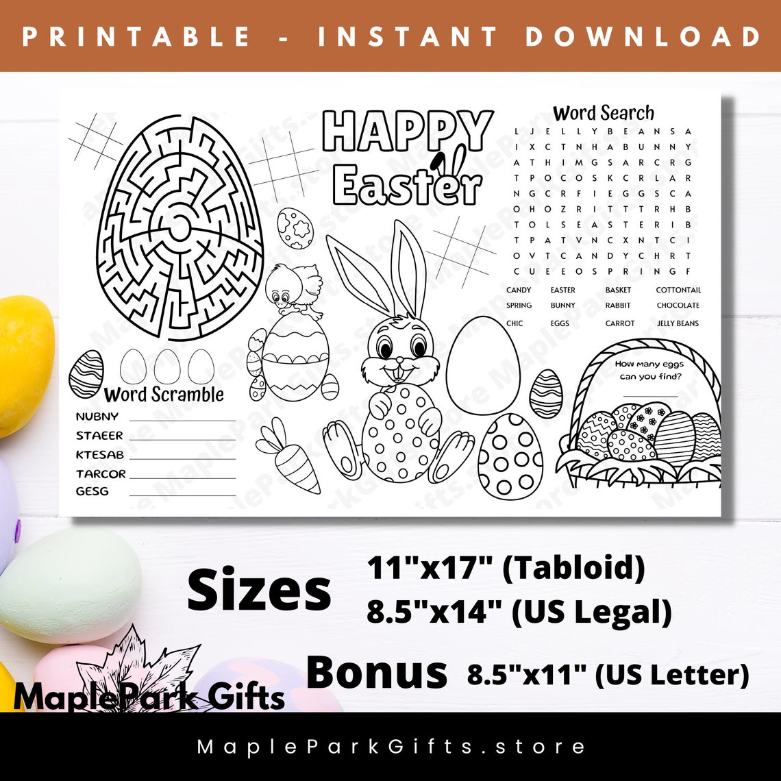 Easter Printable Placemat Coloring Activity Sheet Easter Party Activity ...