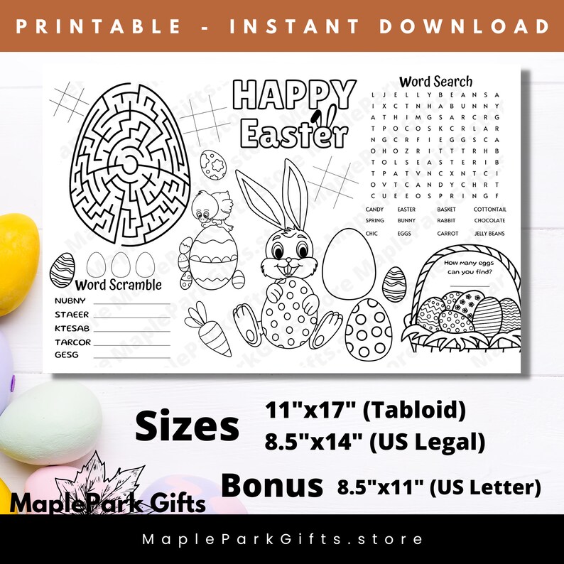 Easter Printable Placemat Coloring Activity Sheet | Easter Party ...