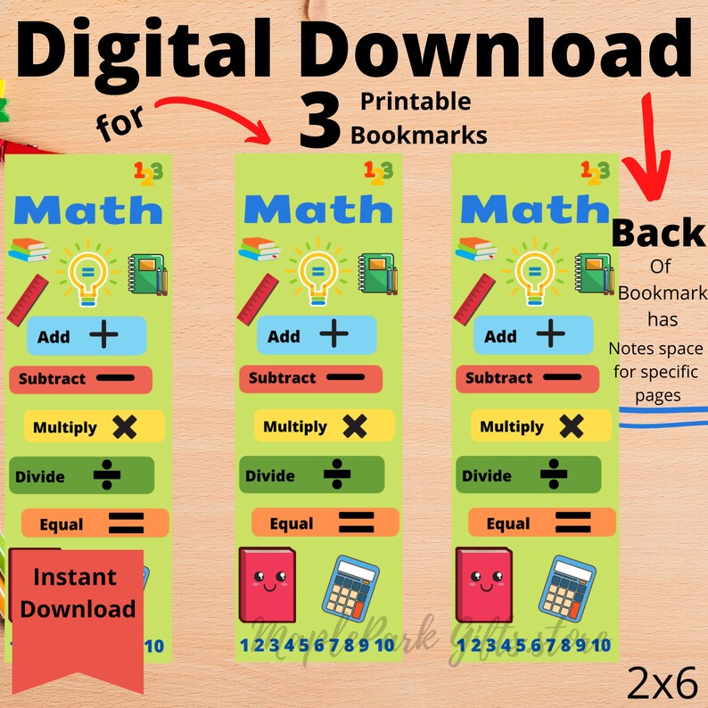 Math Class Back to School Bookmark | 3 Math Subject Printable Bookmark ...