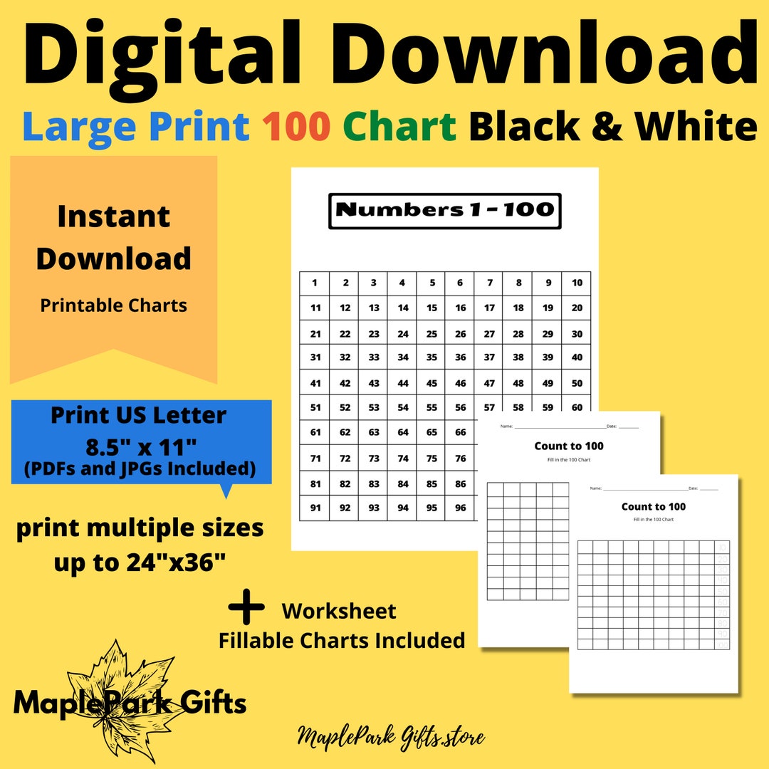 Hundreds Chart Printable 1-100 Chart Homeschool Printable - Etsy