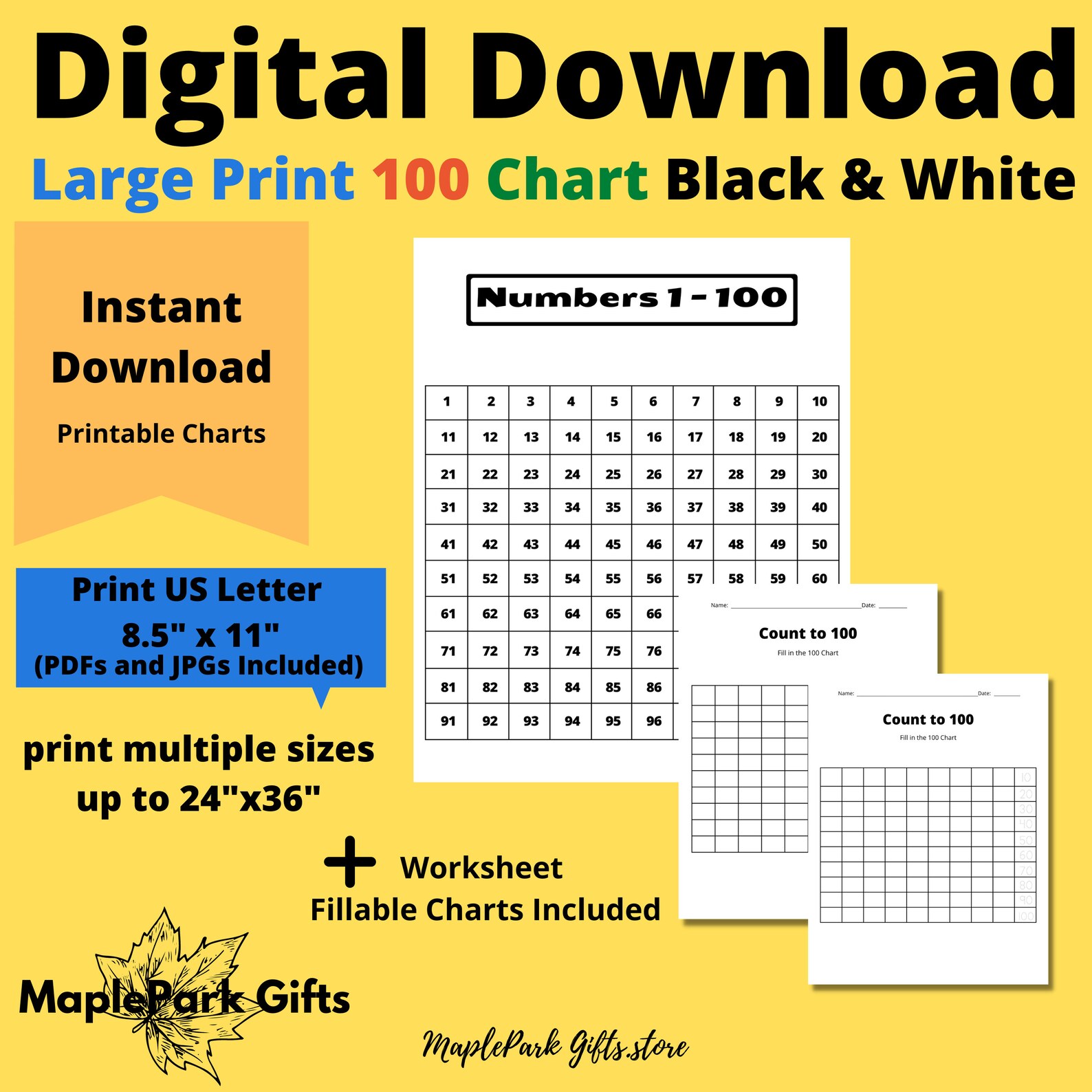 Hundreds Chart Printable 1-100 Chart Homeschool Printable - Etsy