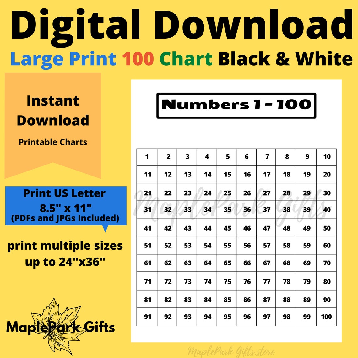 Hundreds Chart Printable 1-100 Chart Homeschool Printable | Etsy