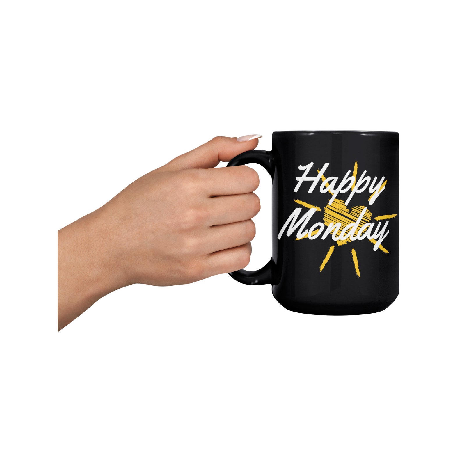 Happy Monday Sunshine Coffee Mug for Home Office 15oz Black ...