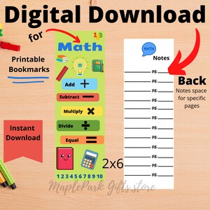 Math Class Back to School Bookmark | 3 Math Subject Printable Bookmark ...