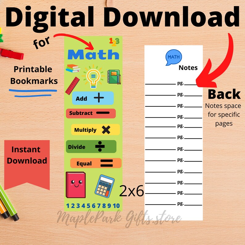 Math Class Back to School Bookmark | 3 Math Subject Printable Bookmark ...