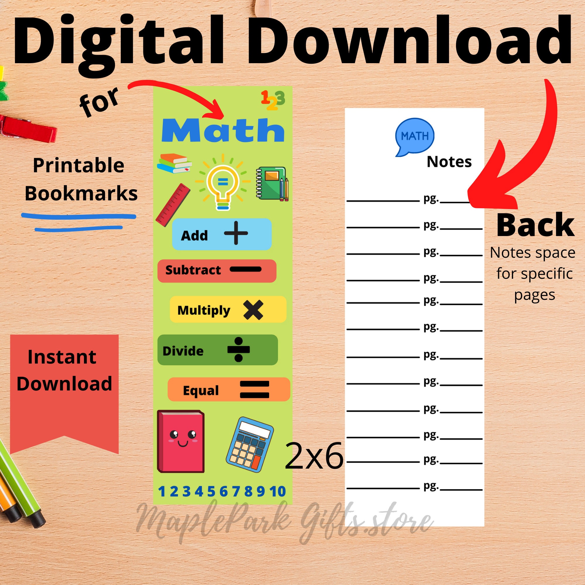 Math Class Back to School Bookmark | 3 Math Subject Printable Bookmark ...