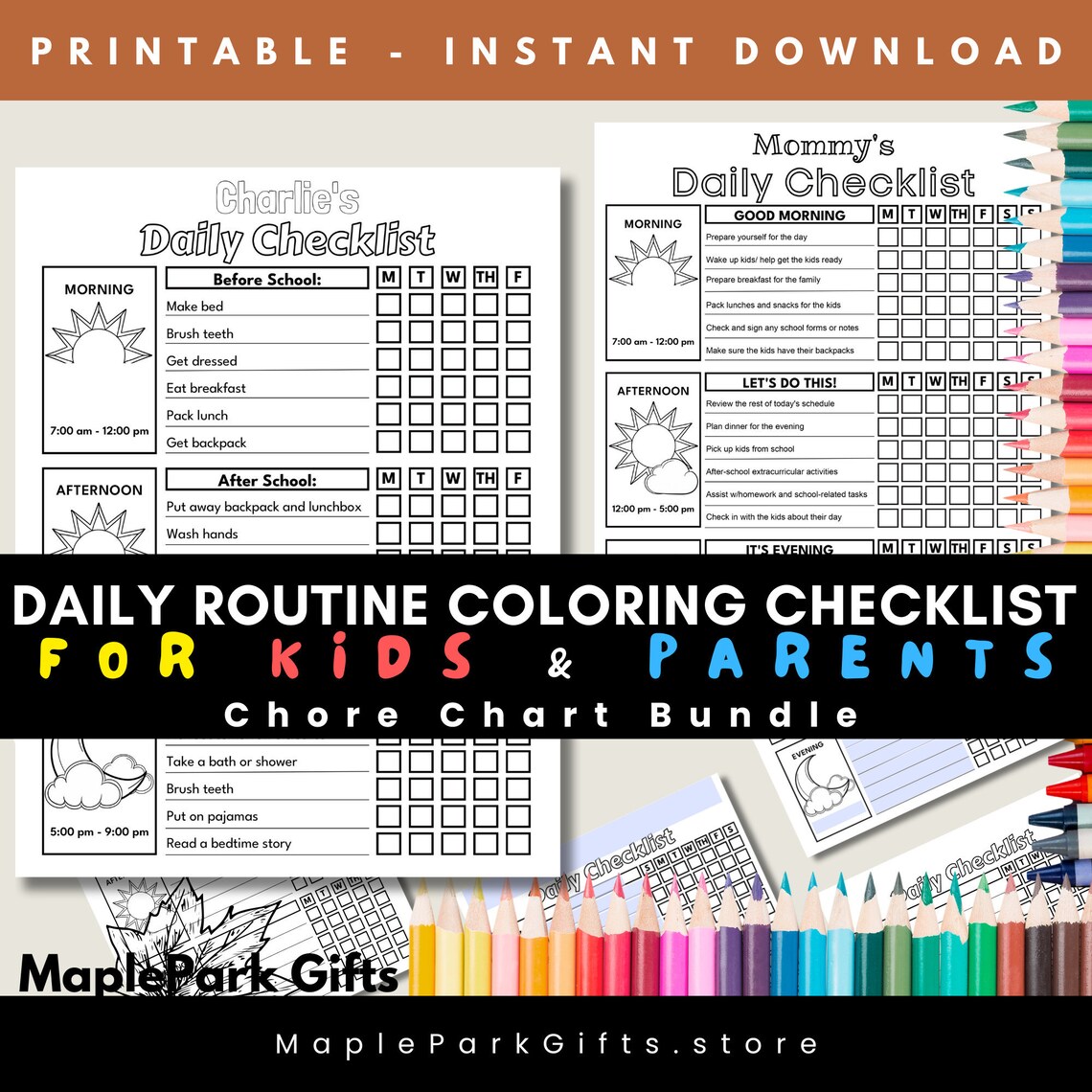 My Chores Coloring Page Checklist Printable Daily Routine Chart for ...