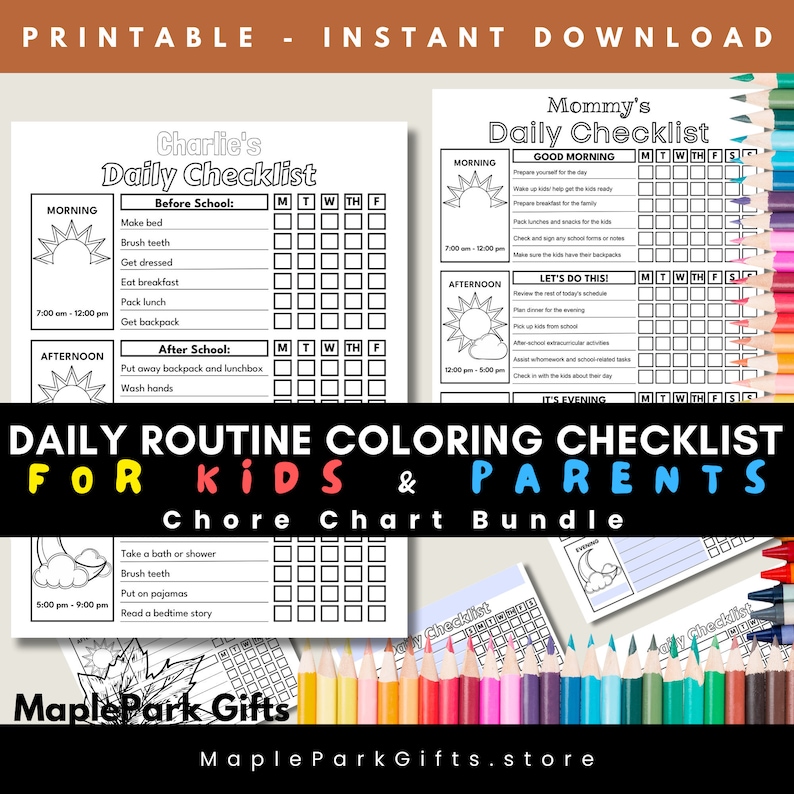 My Chores Coloring Page Checklist Printable Daily Routine Chart for ...