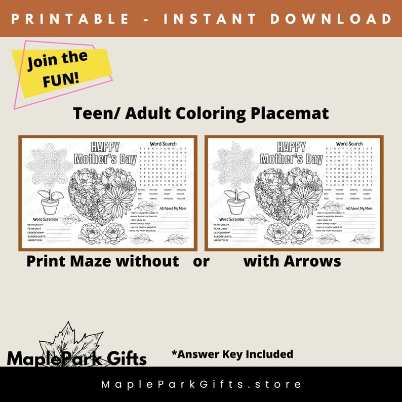 Mother's Day Printable Placemat Coloring Activity Sheet | About Mom ...