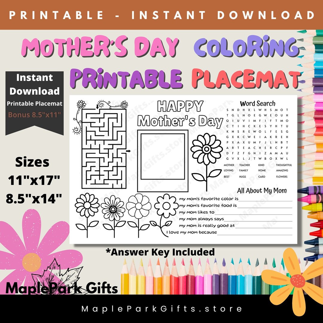 Mother's Day Printable Placemat Coloring Activity Sheet | About Mom ...