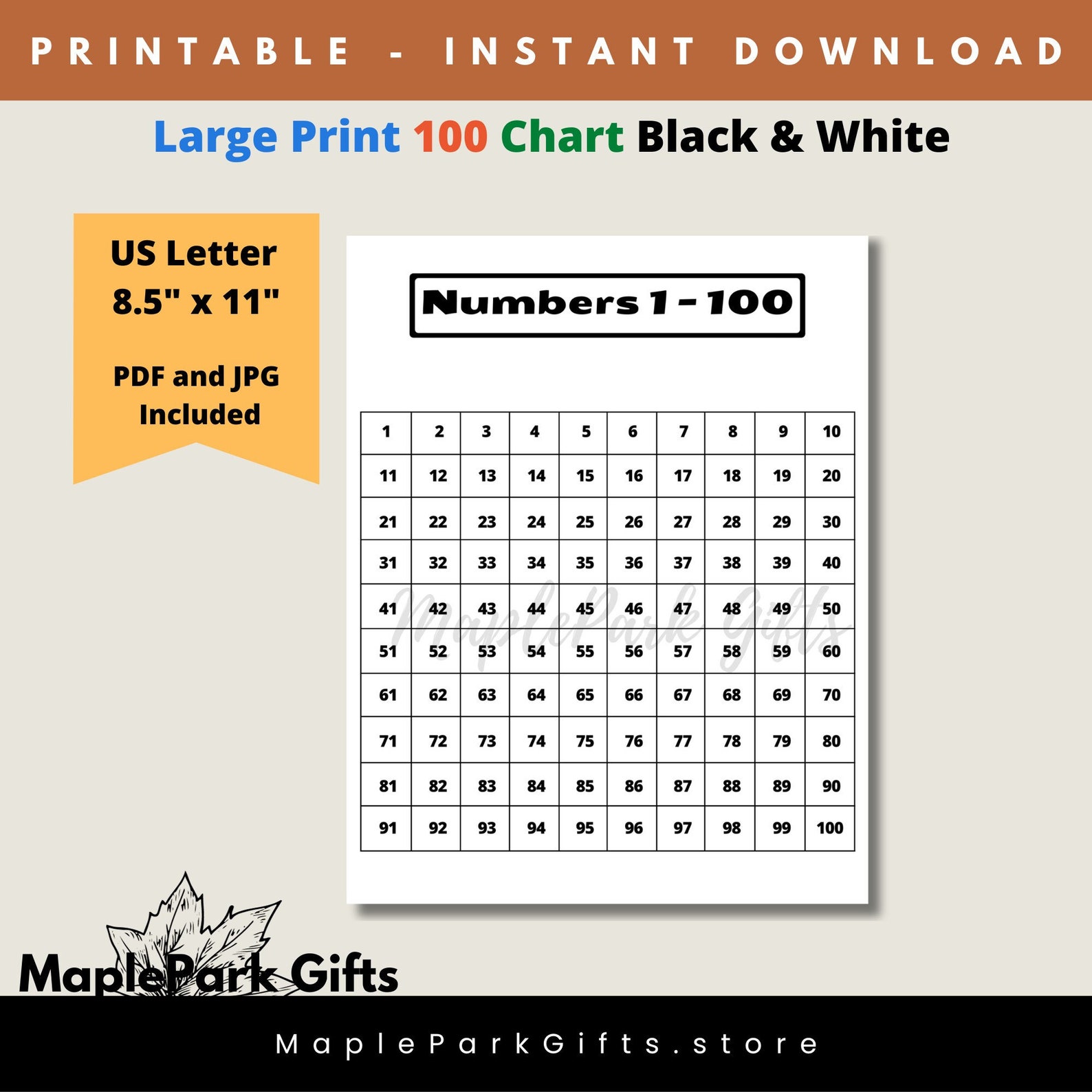 Hundreds Chart | Printable 1-100 Chart | Homeschool Printable| Large ...