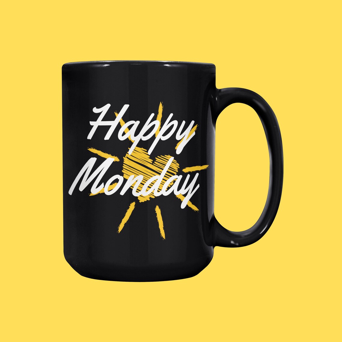 Happy Monday Sunshine Coffee Mug for Home Office 15oz Black ...