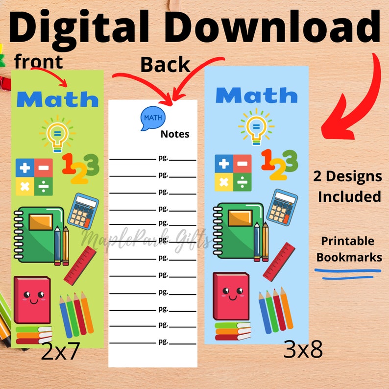 Math Class Back to School Bookmarks 2 Math Subject Printable - Etsy