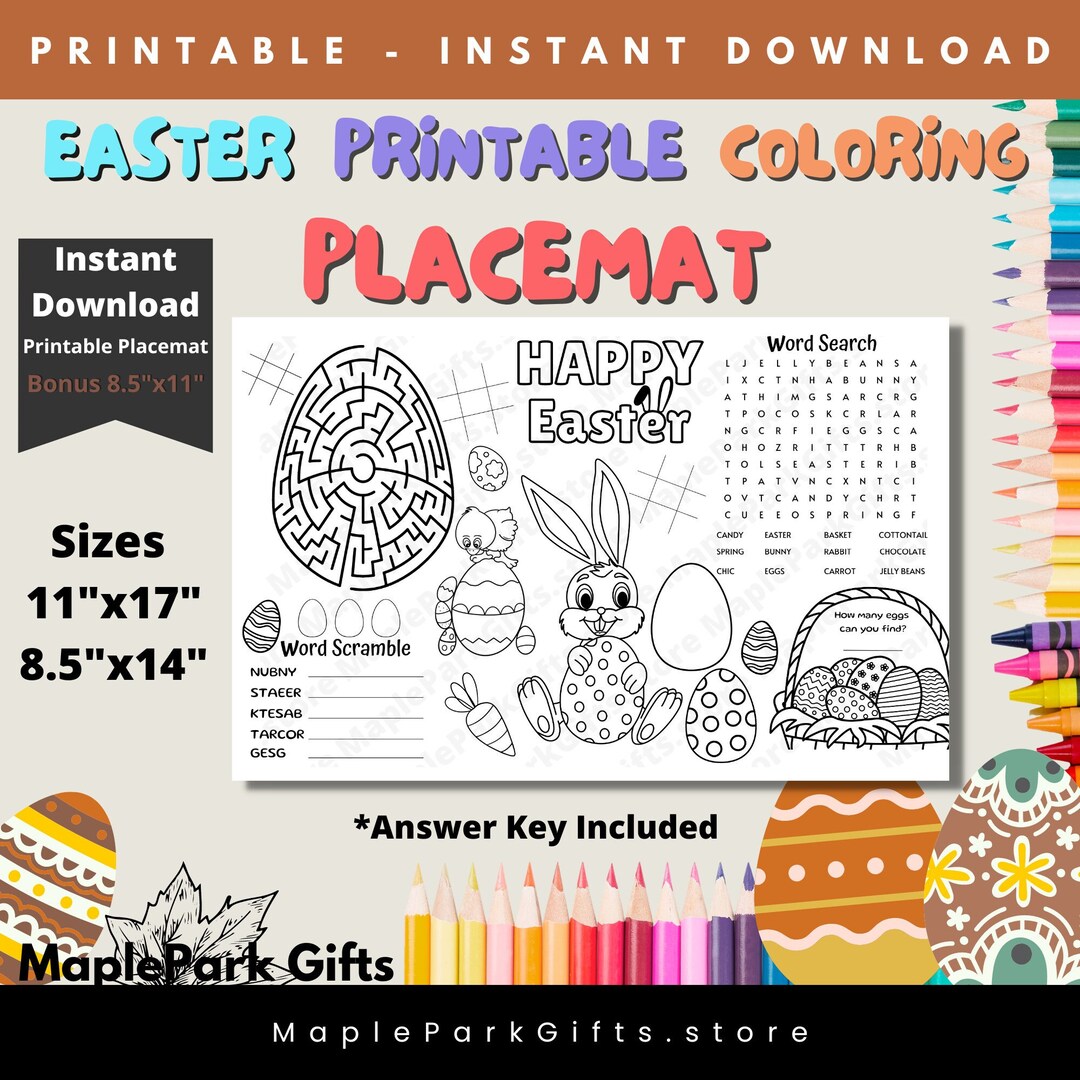 Easter Printable Placemat Coloring Activity Sheet | Easter Party ...