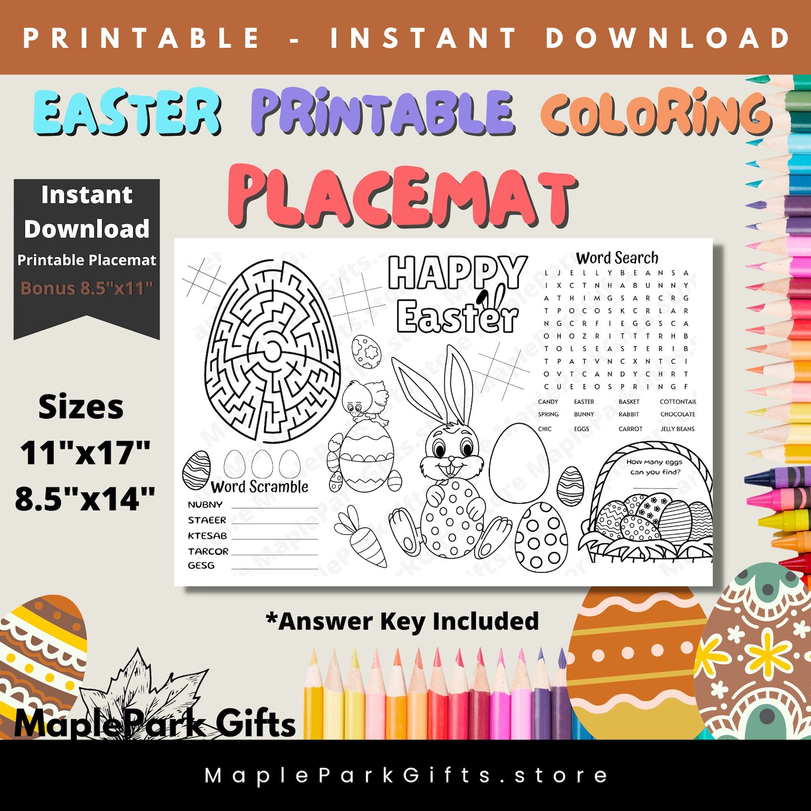 Easter Printable Placemat Coloring Activity Sheet | Easter Party ...