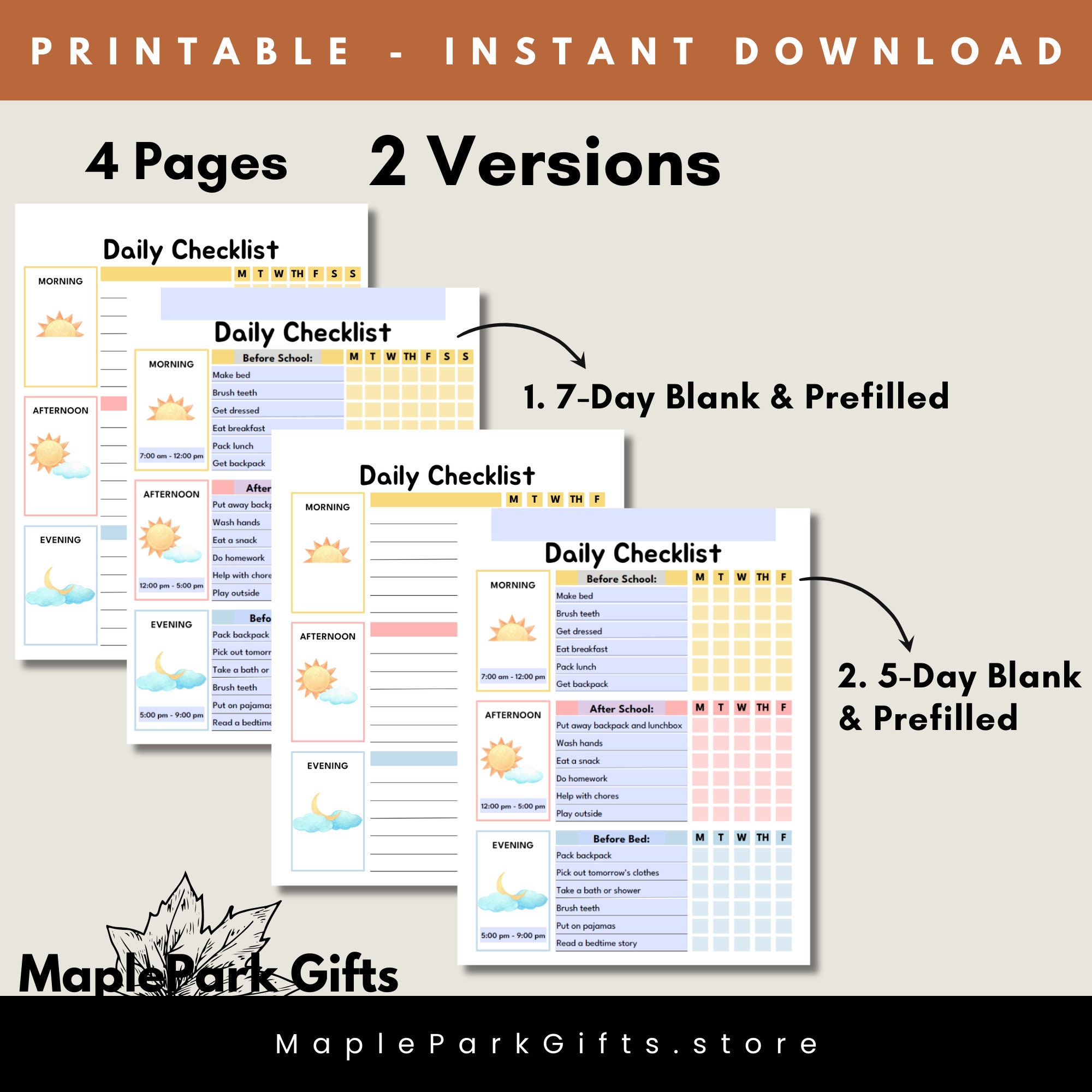Chores Checklist Printable Daily Routine Chart for Kids | Editable ...