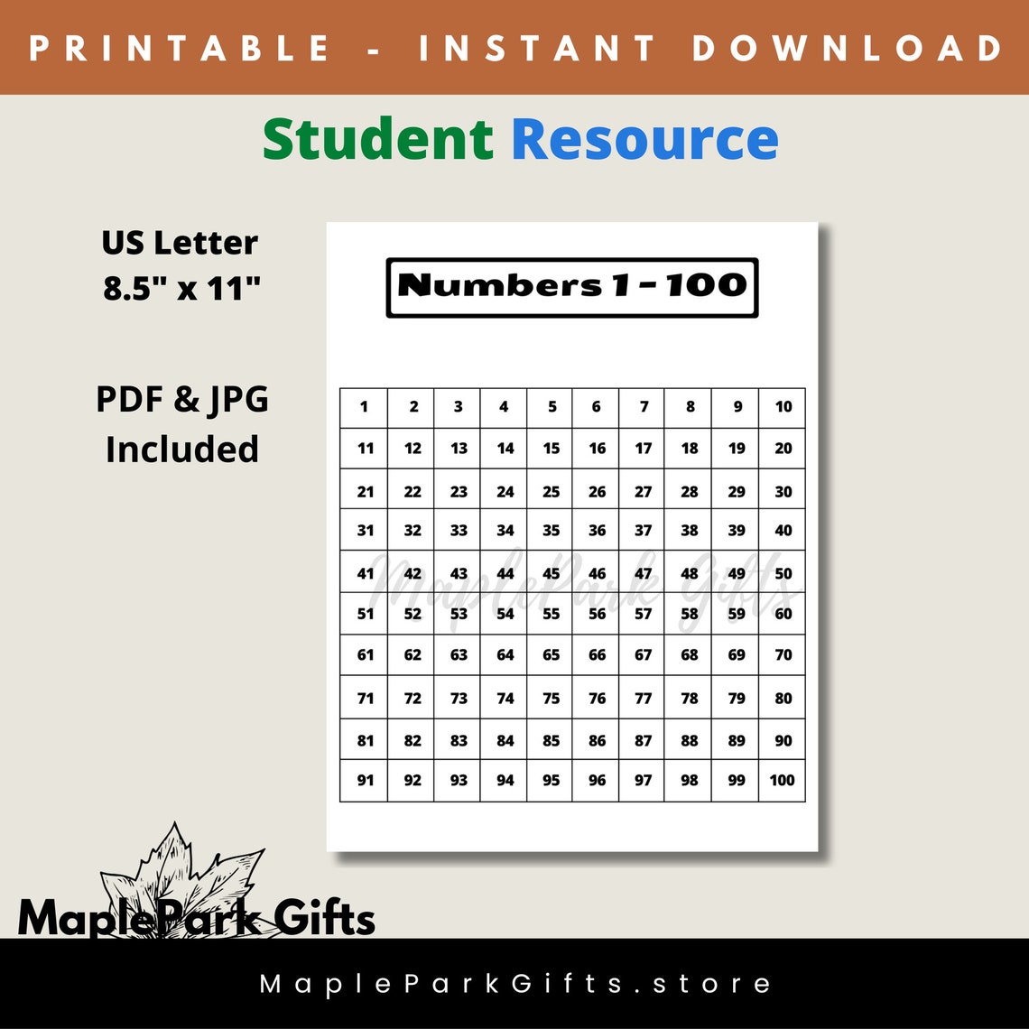 Hundreds Chart | Printable 1-100 Chart | Homeschool Printable| Large ...