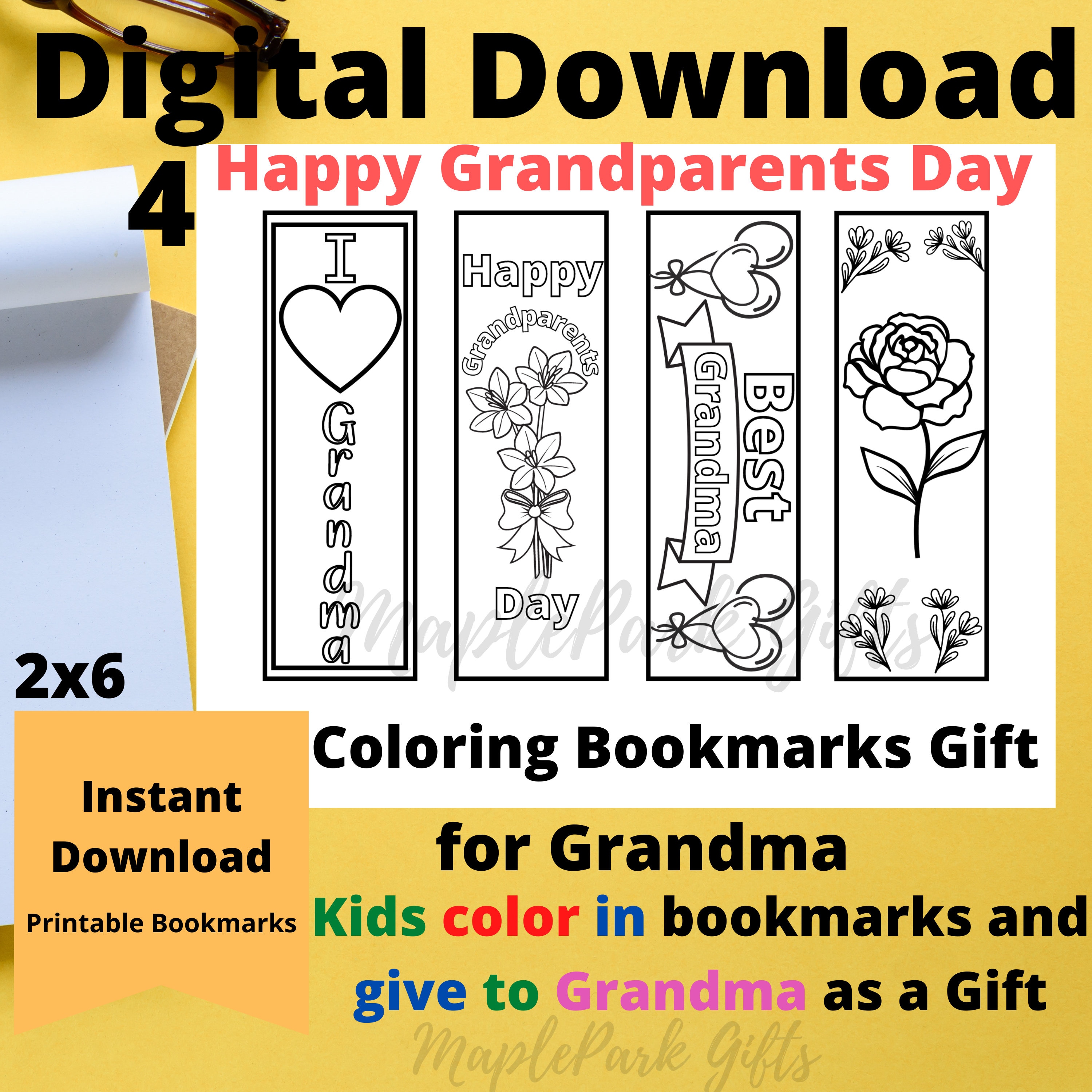 4 Happy Grandparents Day Grandma| Coloring Bookmarks for Kids - Etsy