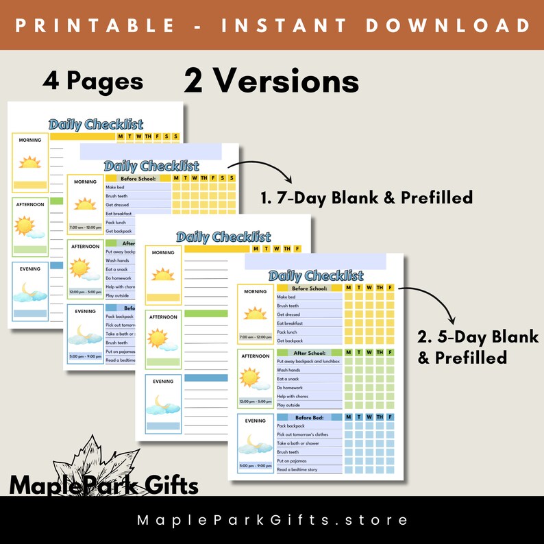 Chores Checklist Printable Daily Routine Chart for Kids Editable ...