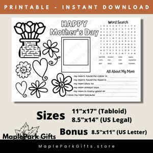 Mother's Day Printable Placemat Coloring Activity Sheet | About Mom ...