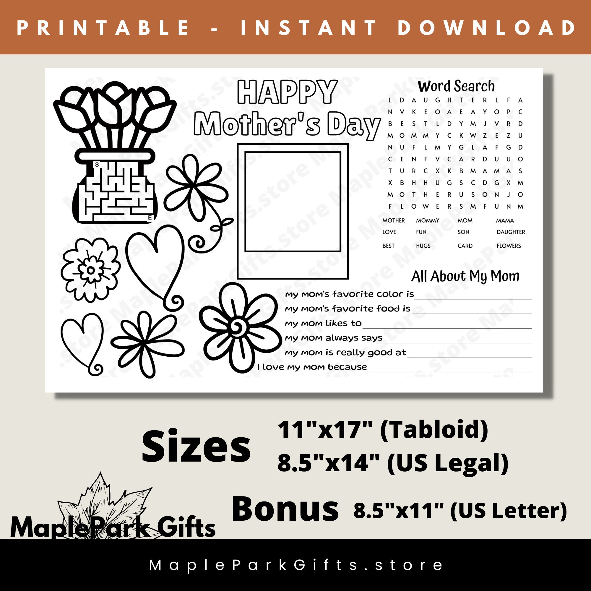 Mother's Day Printable Placemat Coloring Activity Sheet | About Mom ...
