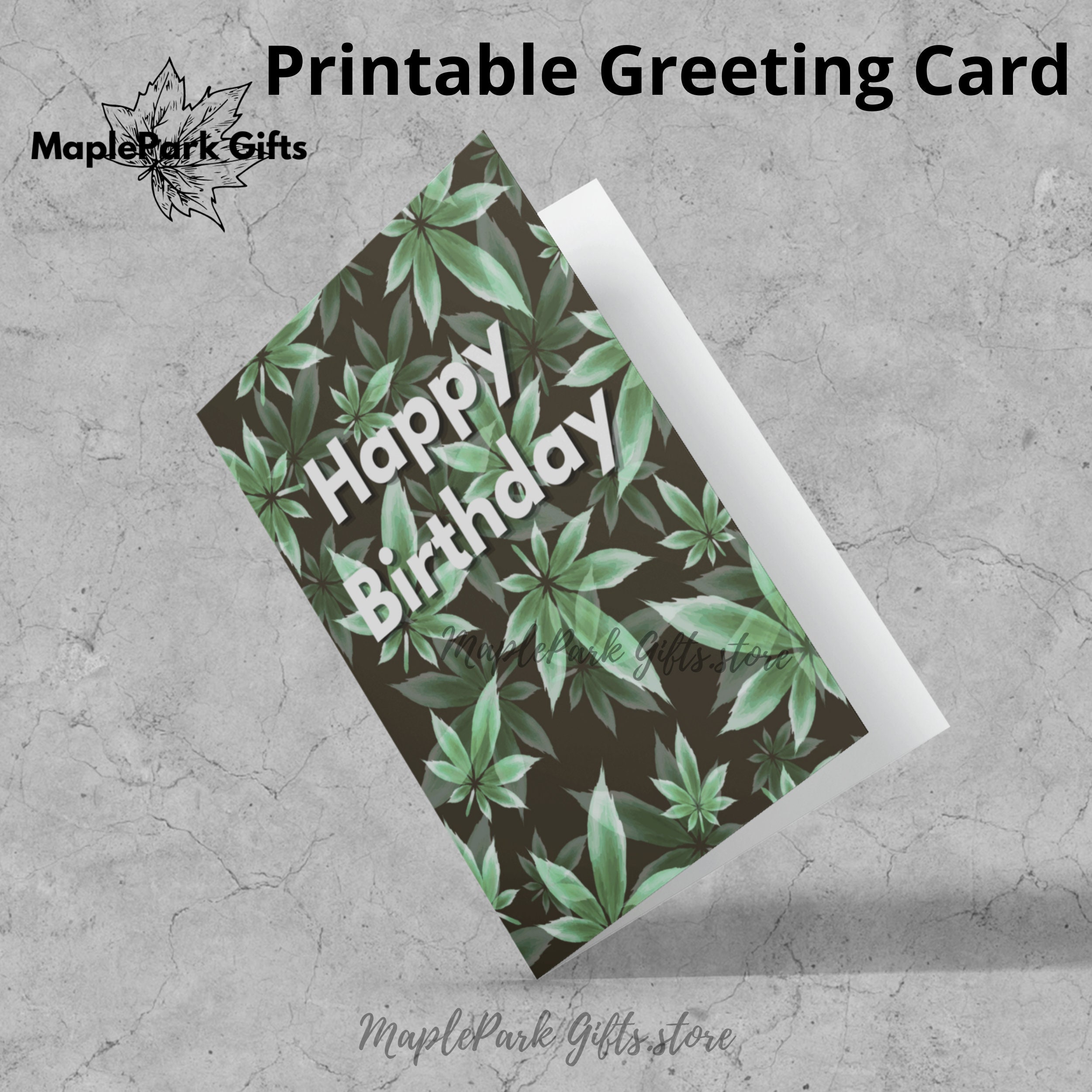 420 Marijuana Printable Happy Birthday Card Stoner Gift Pot Leaf ...