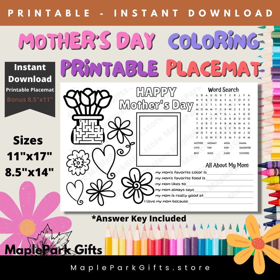 Mother's Day Printable Placemat Coloring Activity Sheet | About Mom ...