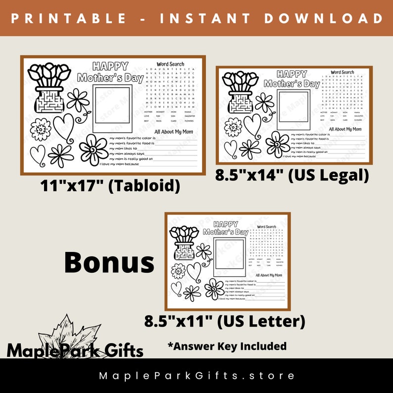 Mother's Day Printable Placemat Coloring Activity Sheet | About Mom ...