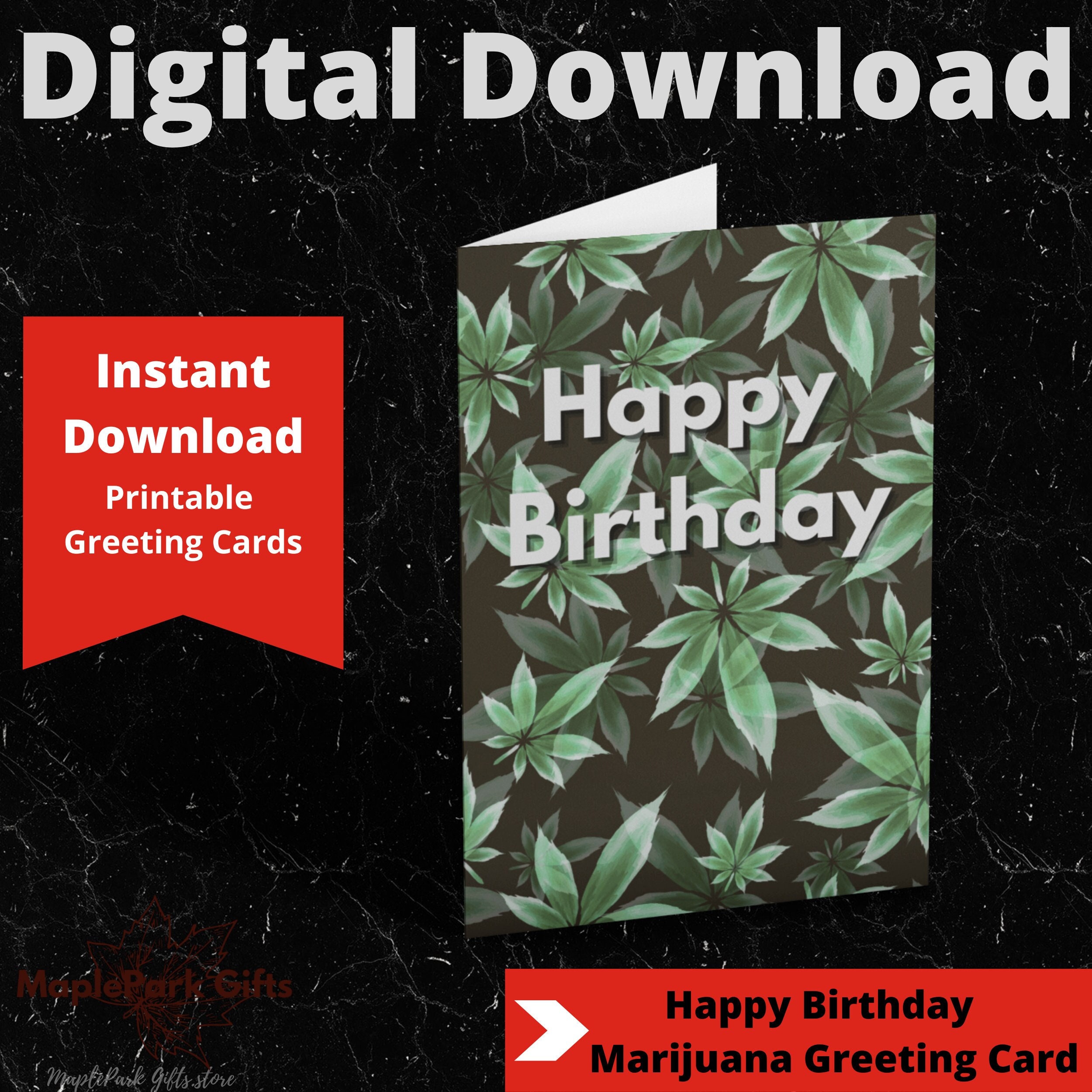 420 Marijuana Printable Happy Birthday Card Stoner Gift Pot Leaf ...
